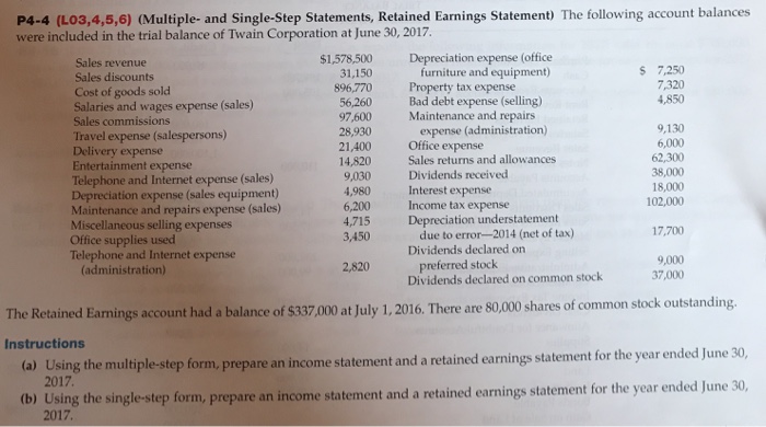Solved P4-4 (LO3,4,5,6) (Multiple- and Single-Step | Chegg.com