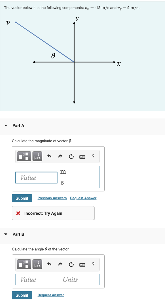 Solved The vector below has the following components: vx=−12 | Chegg.com