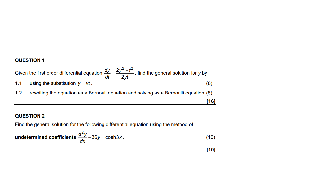 Solved QUESTION 1 Given the first order differential | Chegg.com