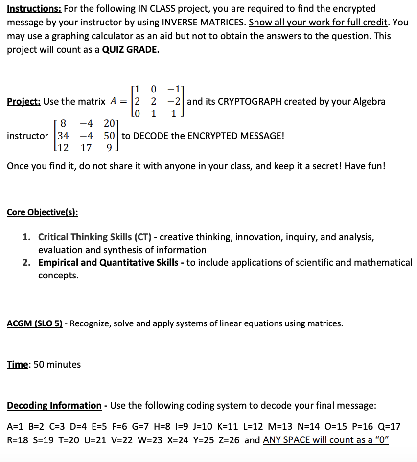 Solved Instructions: For the following IN CLASS project, you | Chegg.com