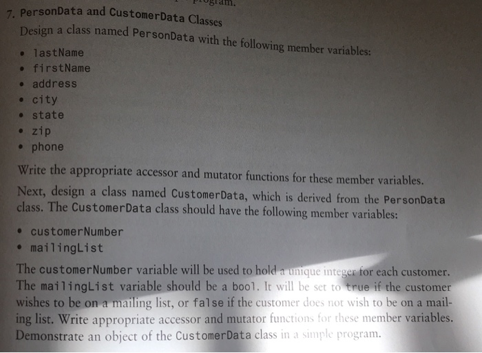 Solved Pogtam. 7. PersonData and CustomerData Classes ign a | Chegg.com