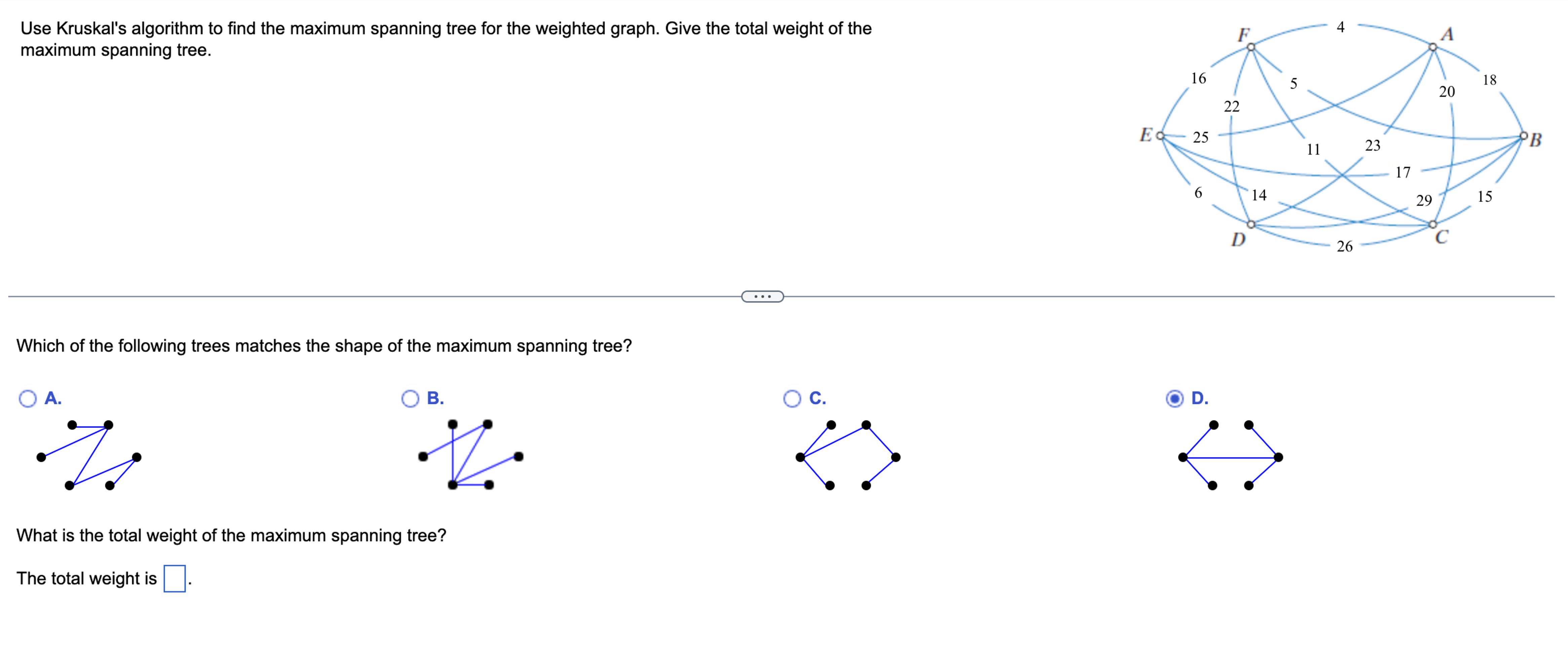 Solved Which Of The Following Trees Matches The Shape Of The