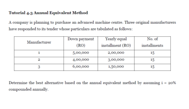 Solved Tutorial 4-3 Annual Equivalent Method A company is | Chegg.com