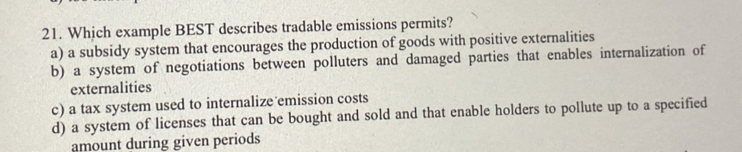 Solved Which example BEST describes tradable emissions | Chegg.com