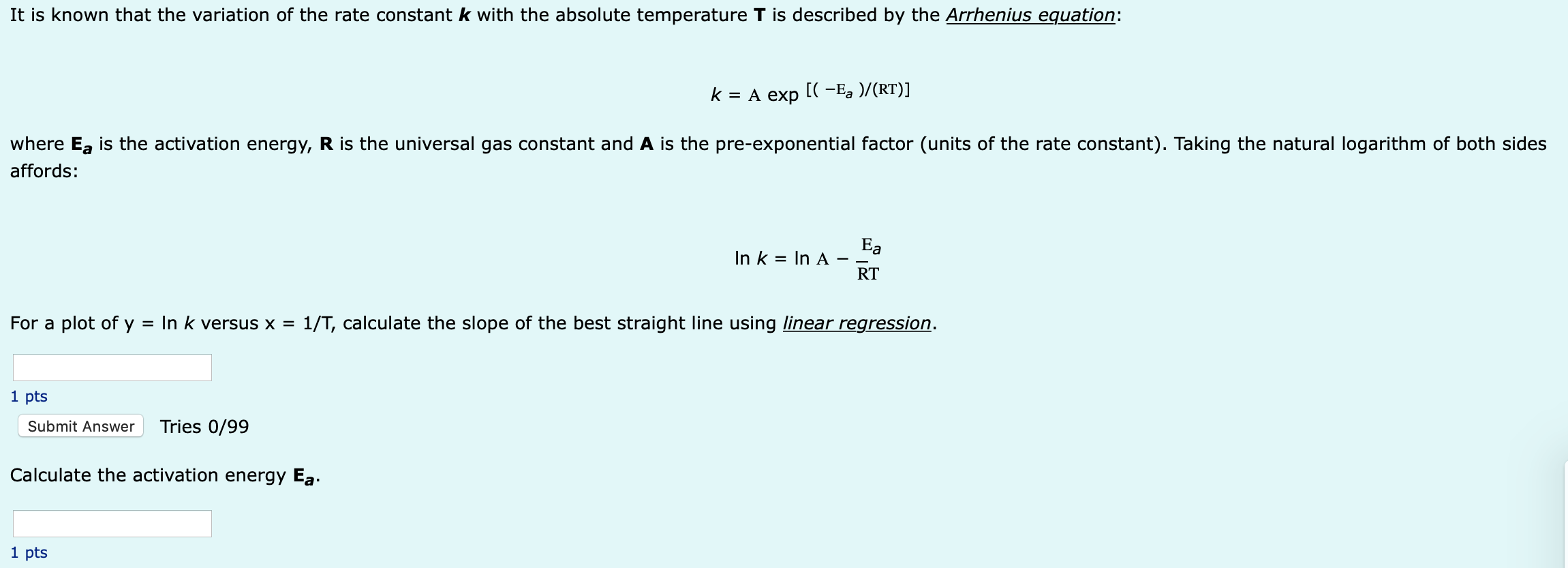 Solved Arrhenius Equation -- Activation Energy The effect of | Chegg.com