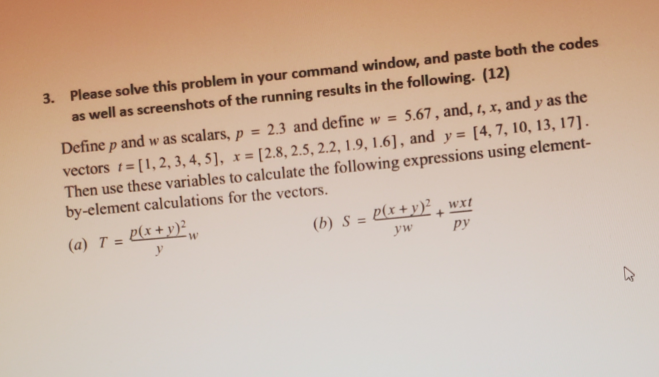 3. Please solve this problem in your command window, | Chegg.com