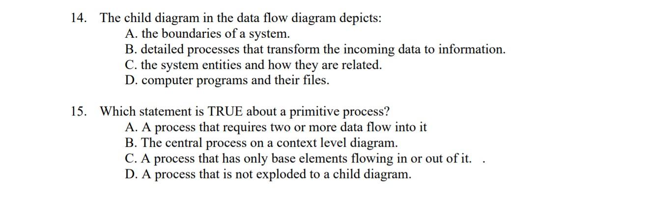 Solved 14. The child diagram in the data flow diagram | Chegg.com
