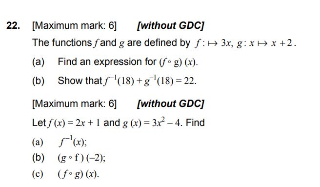 Solved [Maximum mark: 6] [without GDC] [WingThe functions f | Chegg.com