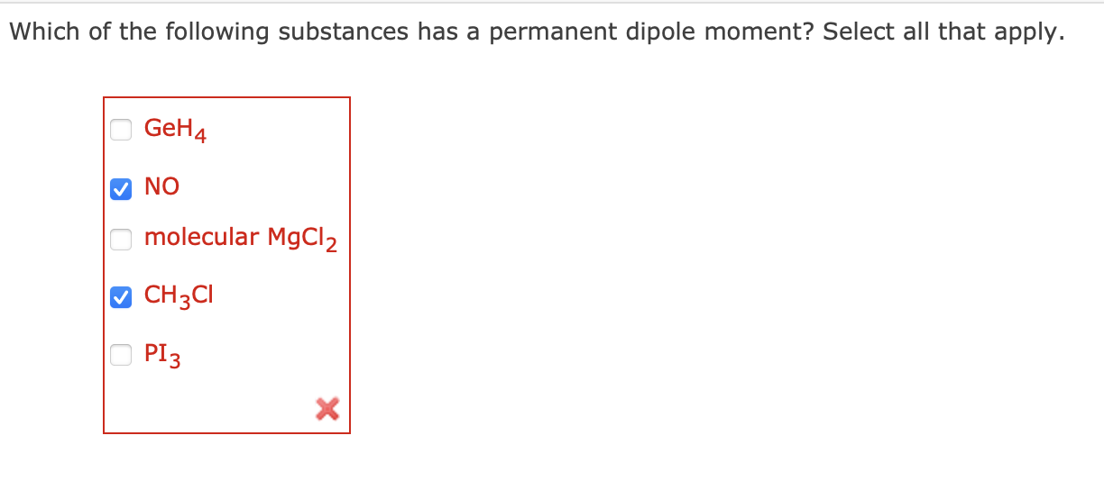 Solved Which of the following substances has a permanent | Chegg.com