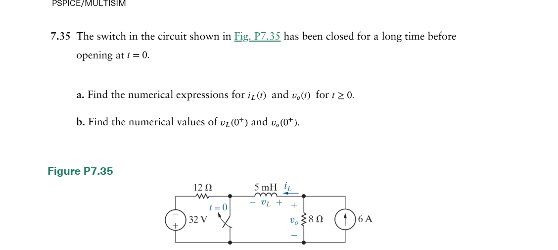 Solved 7.35 ﻿The switch in ﻿the circuit shown in ﻿Fig. P7.35 | Chegg.com
