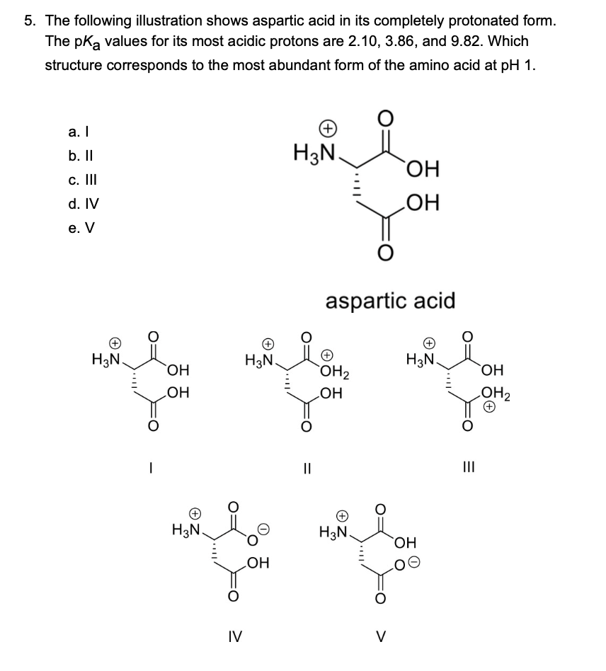Solved 5. The following illustration shows aspartic acid in | Chegg.com