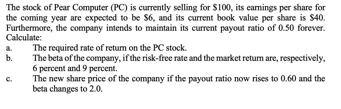 Solved The stock of Pear Computer (PC) is currently selling | Chegg.com