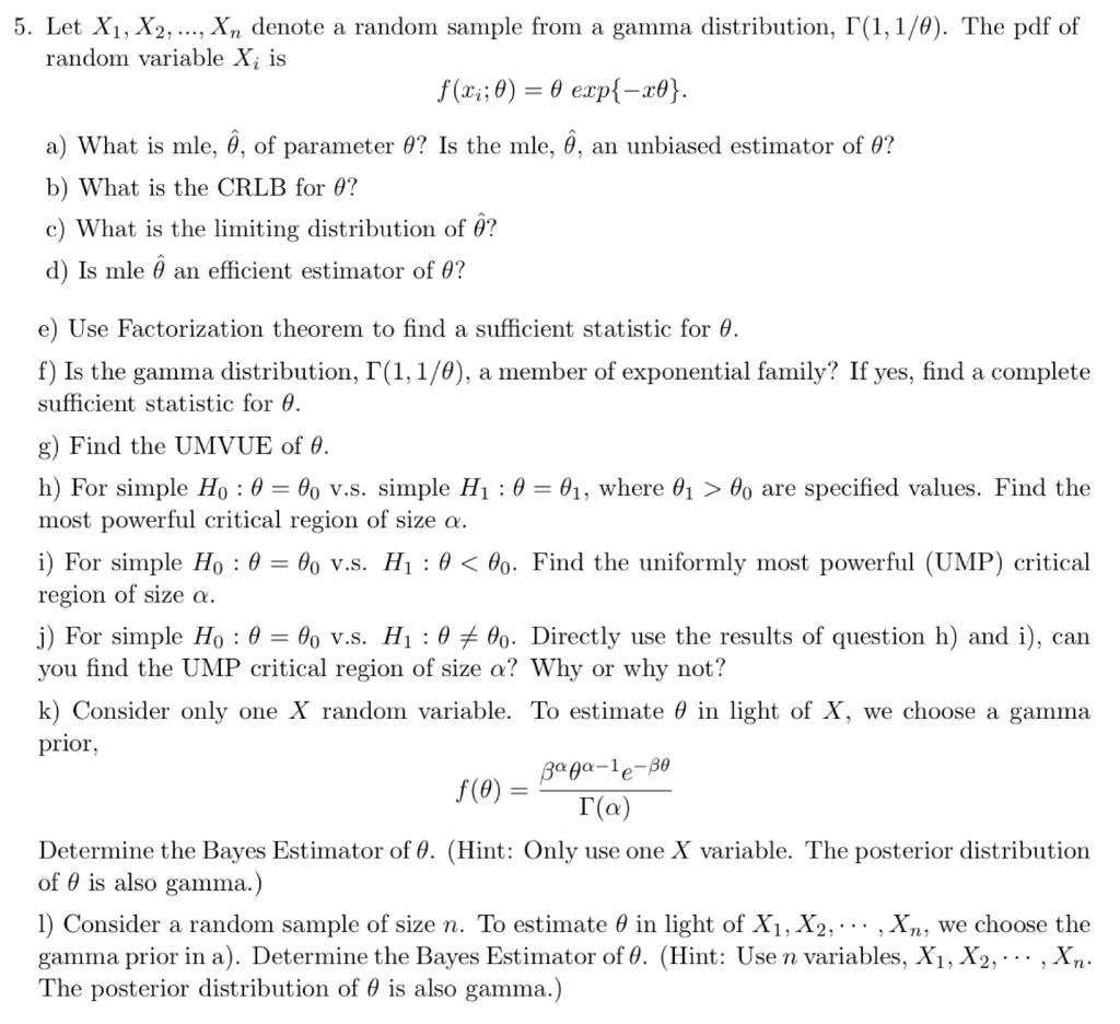 Solved Let X1 X2 Xn Denote A Random Sample From A
