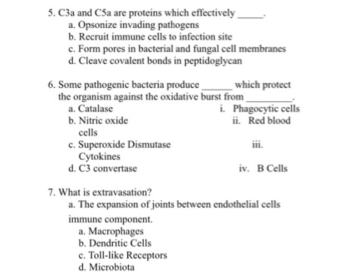 Solved 5. C3a and C5a are proteins which effectively a. | Chegg.com