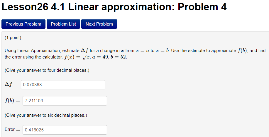 Solved Lesson26 4 1 Linear Approximation Problem 4 Previous