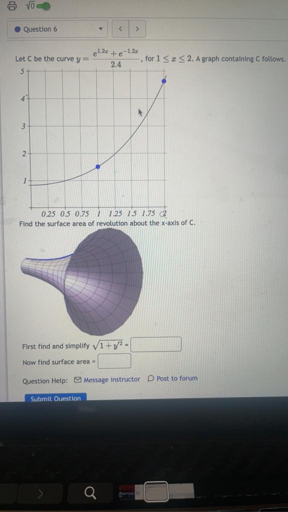 Solved Let C be the curve y=24e1.2x+e−1.2x, for 1≤x≤2. A | Chegg.com