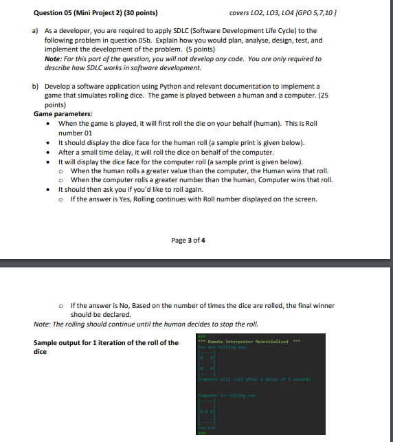 Solved Question 05 (Mini Project 2) (30 points) covers LO2, | Chegg.com