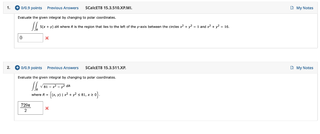Solved 1. 0/0.9 points Previous Answers ScalcET8 | Chegg.com