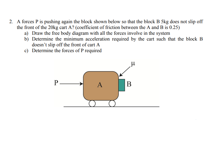 Solved 2. A forces P is pushing again the block shown below | Chegg.com