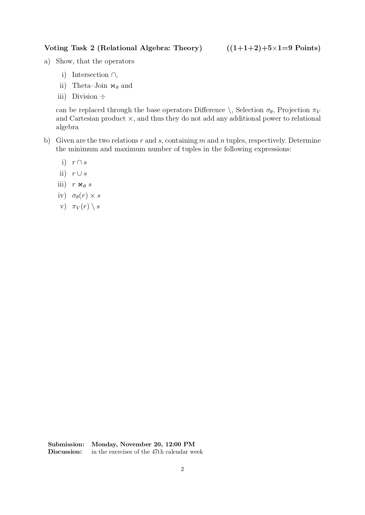 Solved Voting Task 2 (Relational Algebra: Theory) | Chegg.com