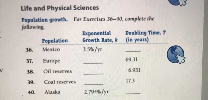 Solved Life and Physical Sciences Population growth. For | Chegg.com