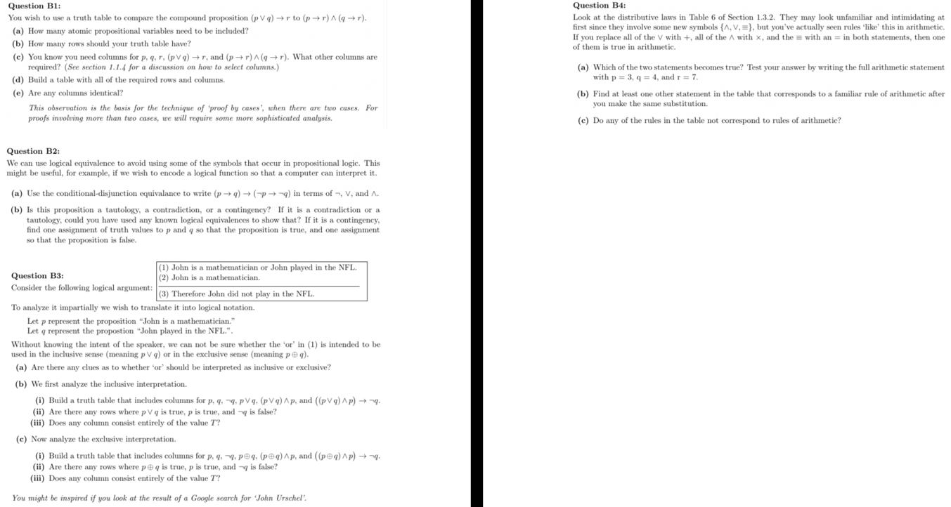 Solved Question B1: You wish to use a truth table to compare | Chegg.com