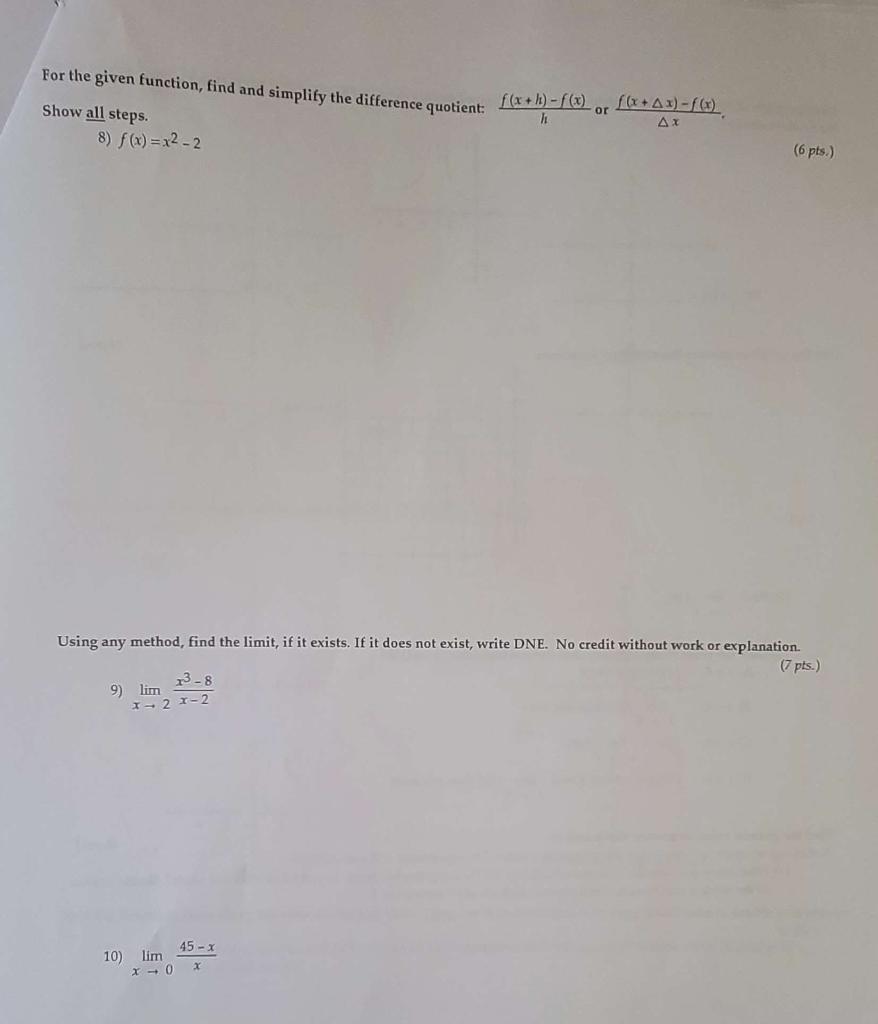 Solved For the given function, find and simplify the | Chegg.com