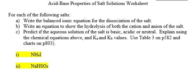 Solved For each of the following salts: a) Write the | Chegg.com