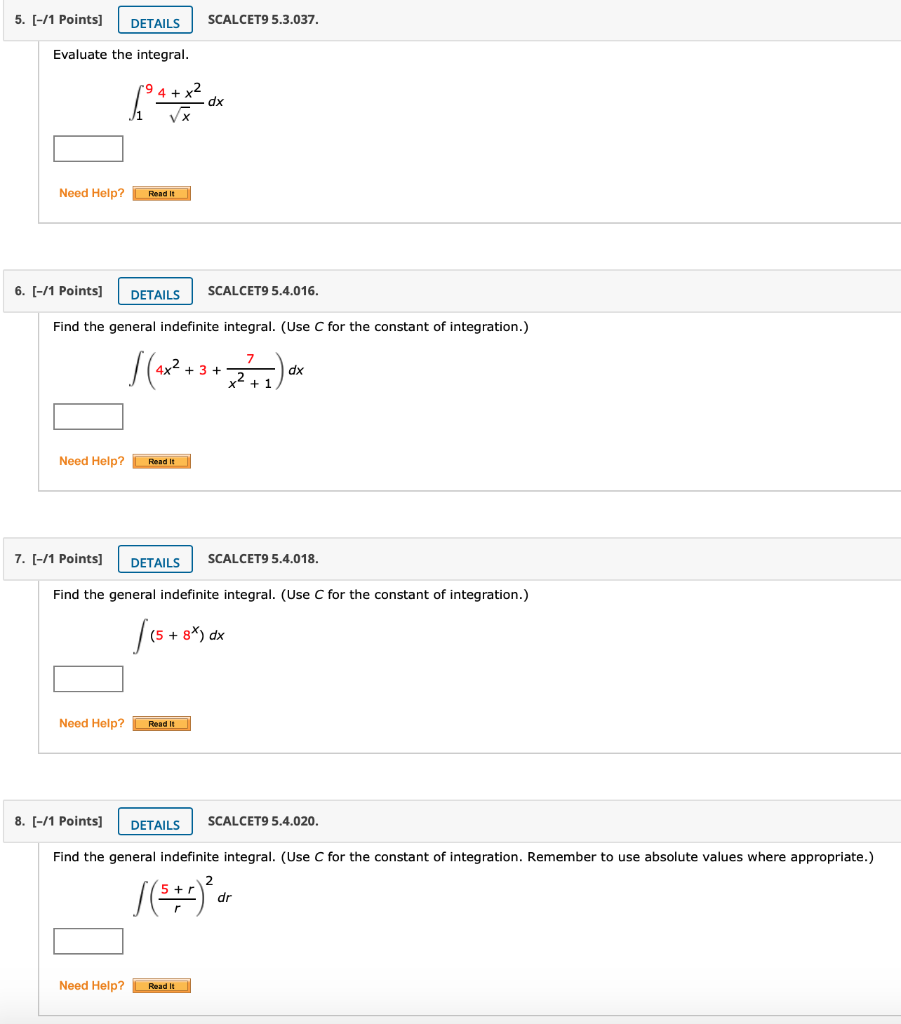 Solved 1. [-/1 Points] DETAILS SCALCET9 5.3.017. Use part | Chegg.com