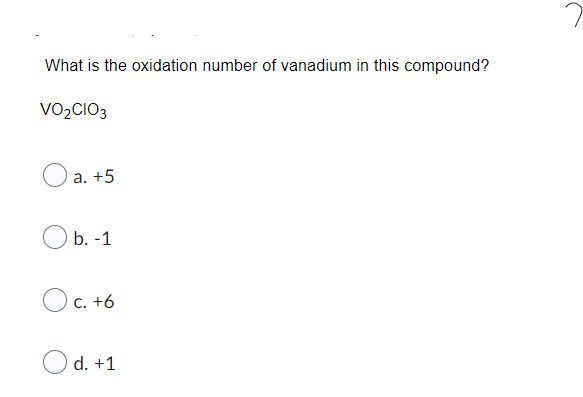 Solved What is the oxidation number of vanadium in this | Chegg.com