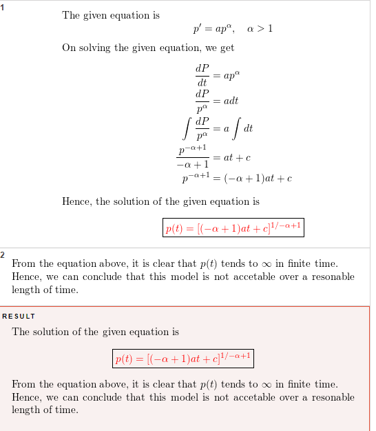 Solved 4. The equation p'= apa, a >1, is proposed as a model | Chegg.com