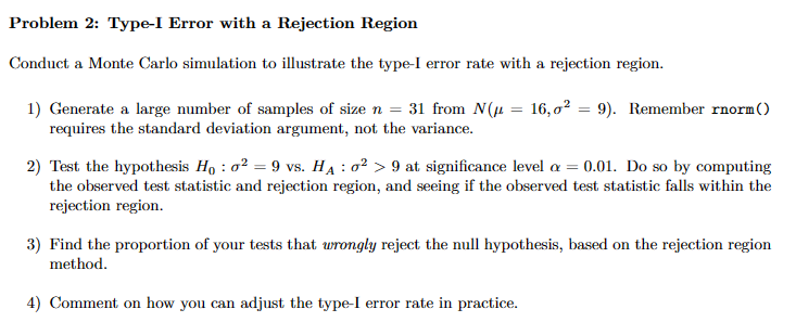 Solved Problem 2: Type-I Error with a Rejection Region | Chegg.com