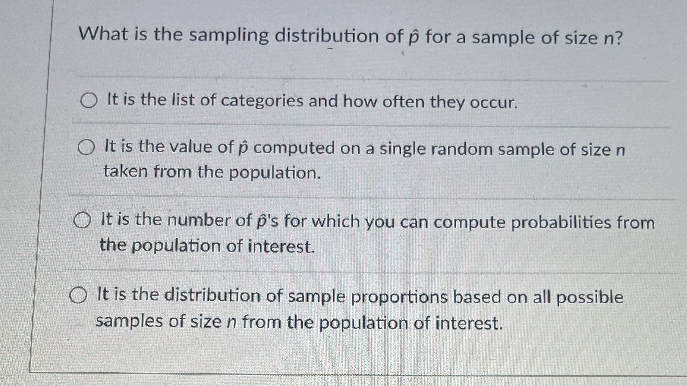 Solved What is the sampling distribution of p^ for a sample | Chegg.com