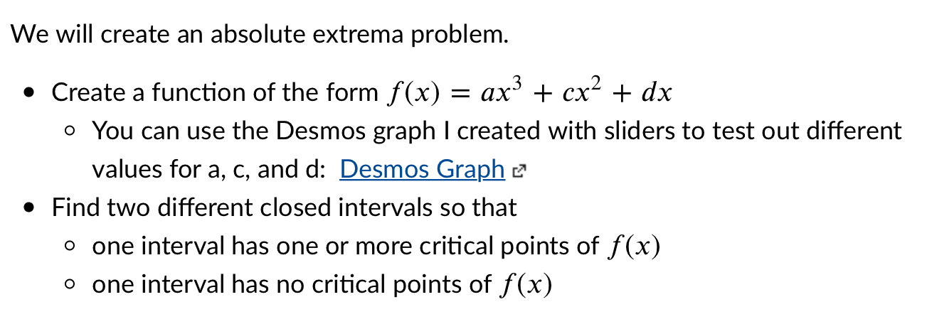 Solved We will create an absolute extrema problem. • Create | Chegg.com