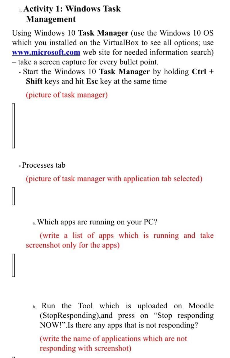 Solved 1. Activity 1: Windows Task Management Using Windows | Chegg.com