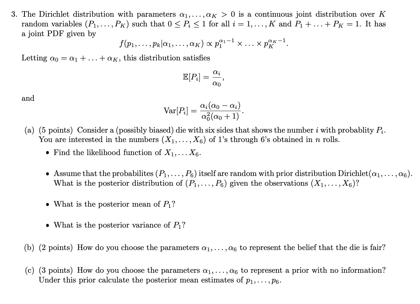 Solved The Dirichlet distribution with parameters α1,…,αK>0 | Chegg.com