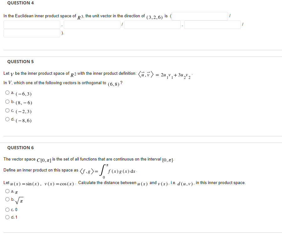 Solved QUESTION 4 In the Euclidean inner product space of R3 | Chegg.com