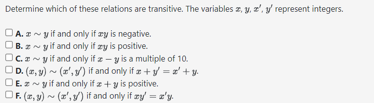 Solved Determine which of these relations are transitive. | Chegg.com