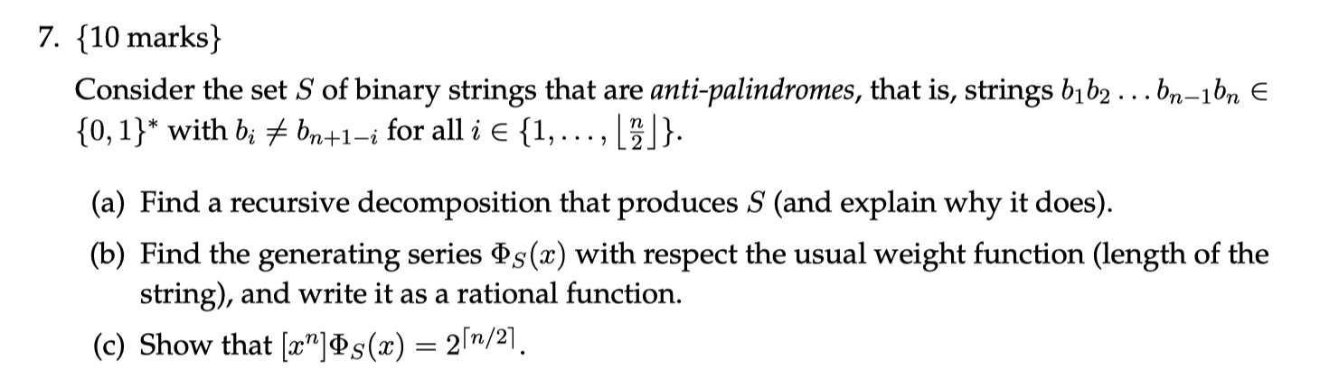 7. (10 marks} Consider the set S of binary strings | Chegg.com