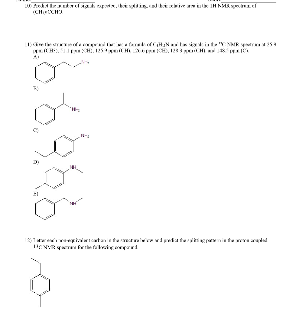 Solved 10) Predict the number of signals expected, their | Chegg.com