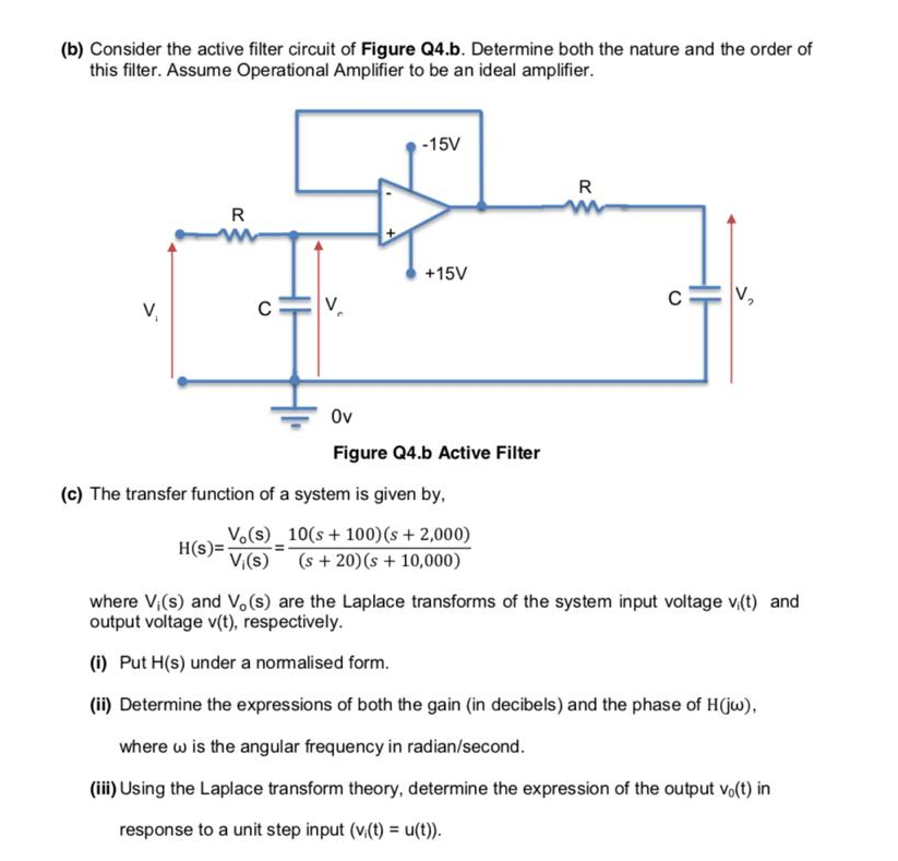 Solved (b) Consider the active filter circuit of Figure | Chegg.com