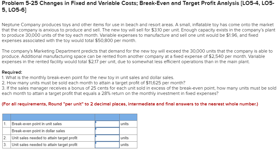 Solved Problem 5-25 Changes in Fixed and Variable Costs; | Chegg.com