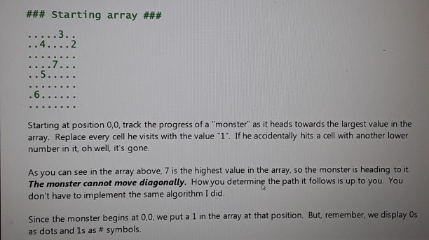 Solved Monster ARray Summary: Write a program that shows the | Chegg.com