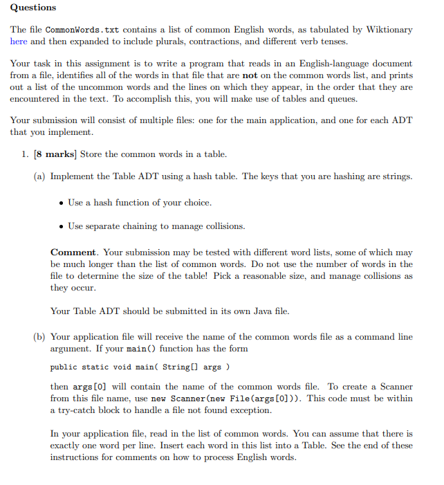 estions file CommonWords.txt contains a list of | Chegg.com