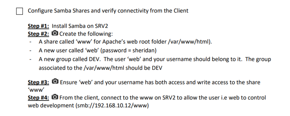 Solved Configure Samba Shares and verify connectivity from | Chegg.com