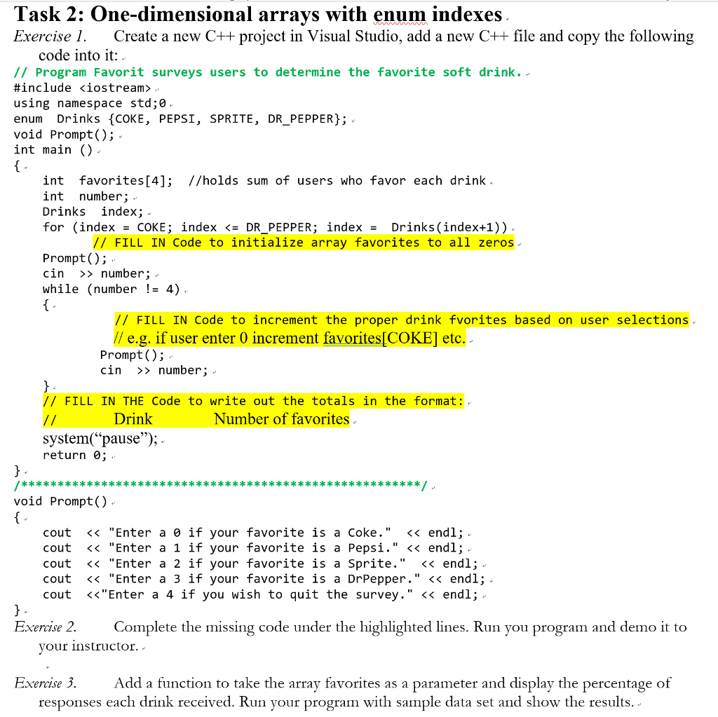 Solved Task 2: Exercise 1. One-dimensional arrays with enum | Chegg.com