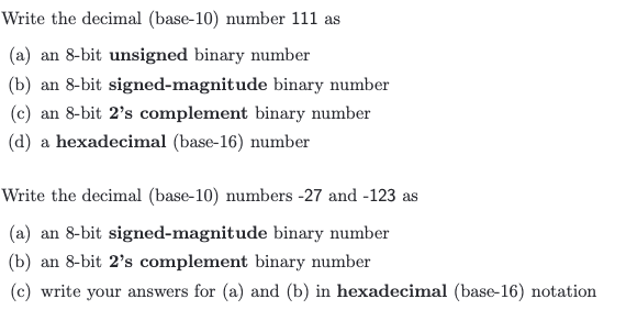 Solved Write the decimal (base-10) number 111 as (a) an | Chegg.com