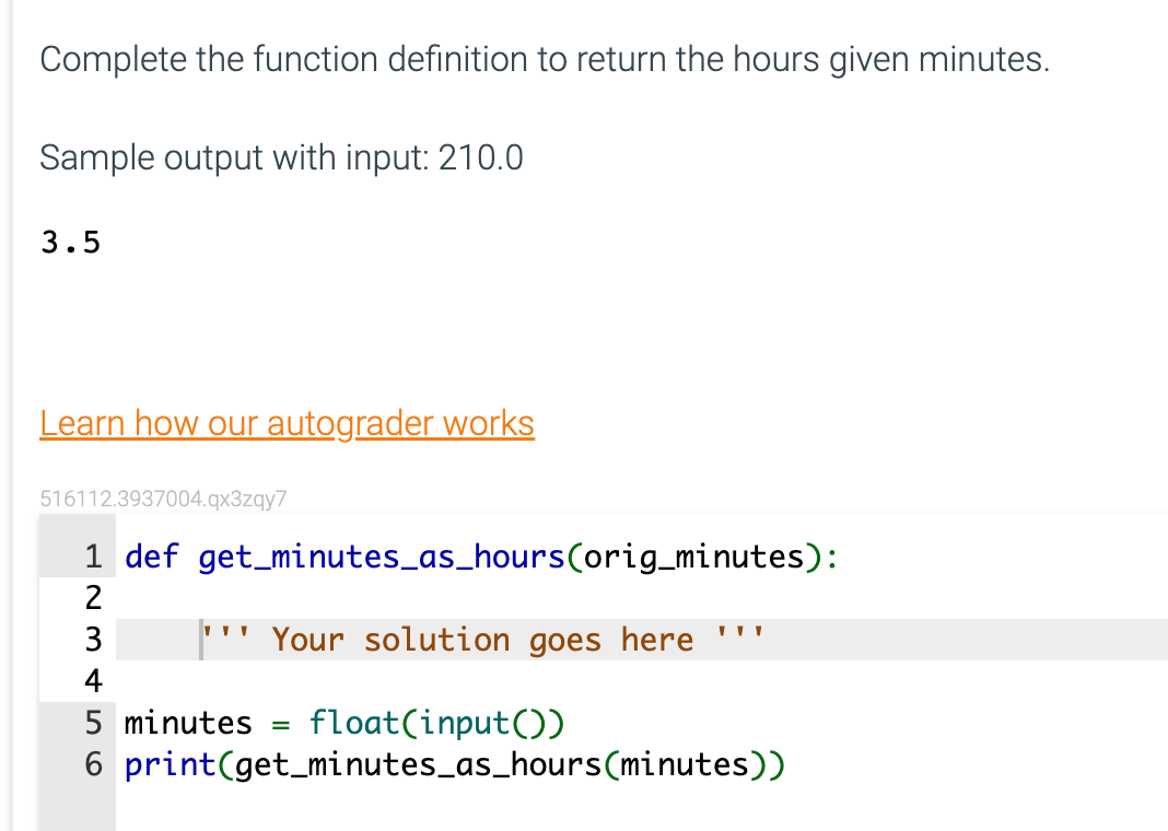 Solved Complete the function definition to return the hours | Chegg.com