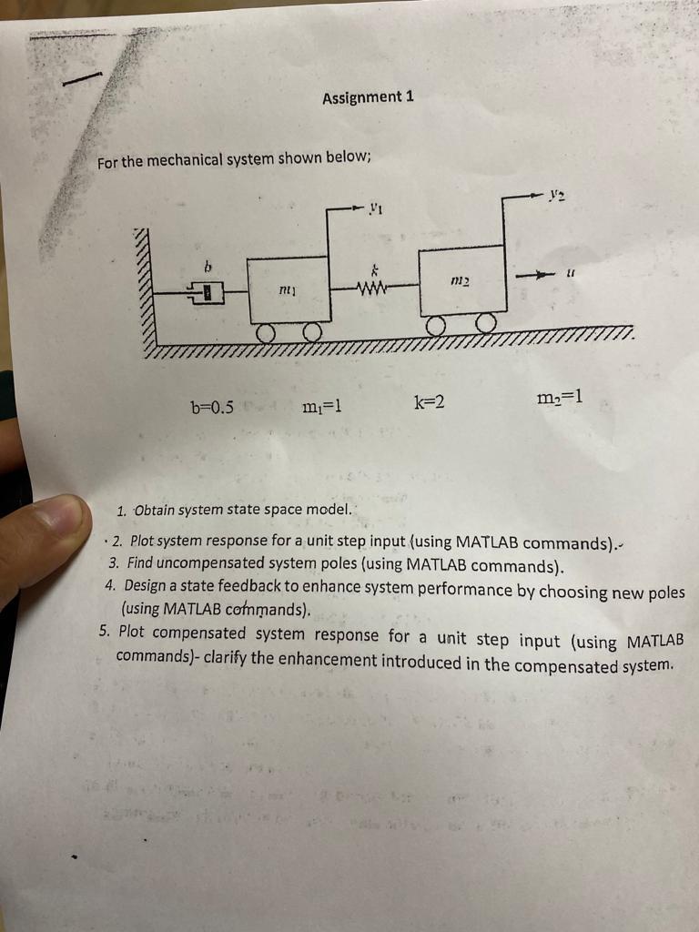 Solved Assignment 1 For the mechanical system shown below; | Chegg.com