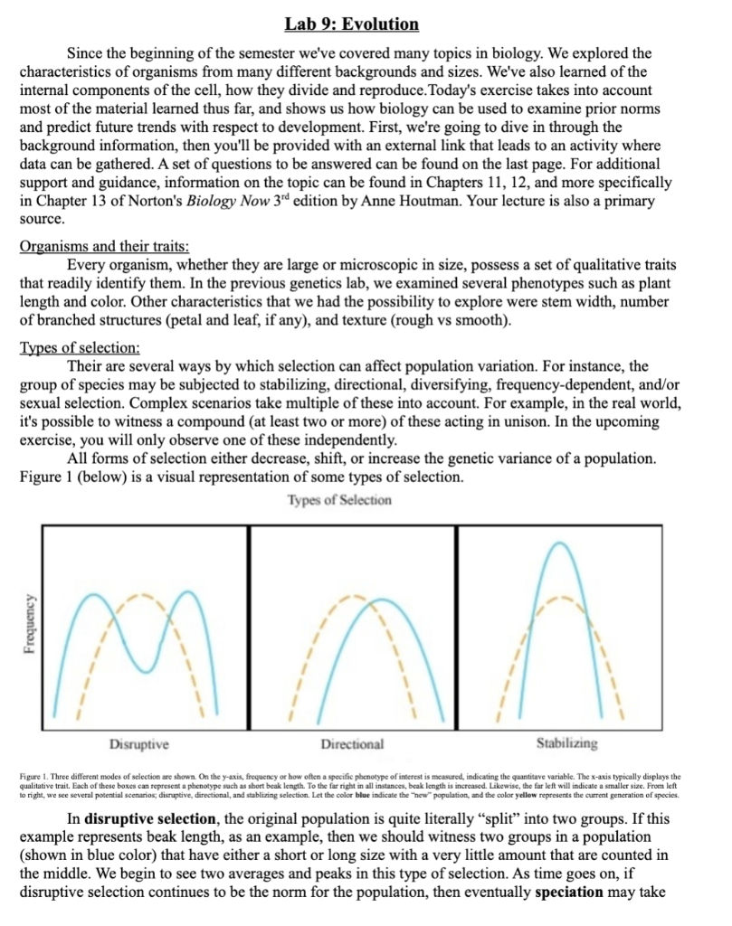 Solved Lab 9: Evolution Since the beginning of the semester | Chegg.com